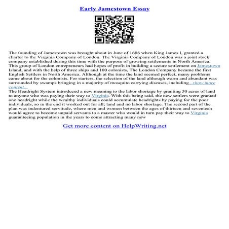 Essay On Jamestown | PDF