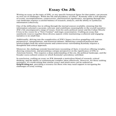 Essay On Jfk. JFK Essay Modern History - Year 11 HSC Thinkswap | PDF