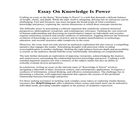Essay On Knowledge Is Power. Essay on Knowledge is Power for all Class ...