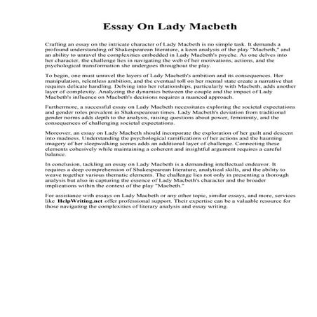 Essay On Lady Macbeth. Amberton University | PDF