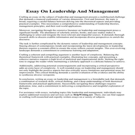 Essay On Leadership And Management | PDF