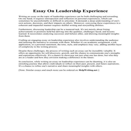 Essay On Leadership Experience. Good Leadership Essays. Learn How to Write | PDF