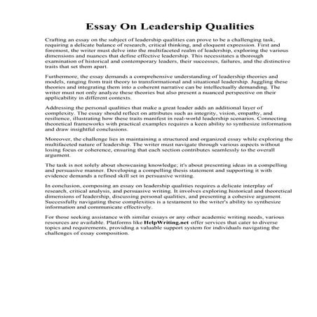 Essay On Leadership Qualities. Essay on leadership qualities with ...