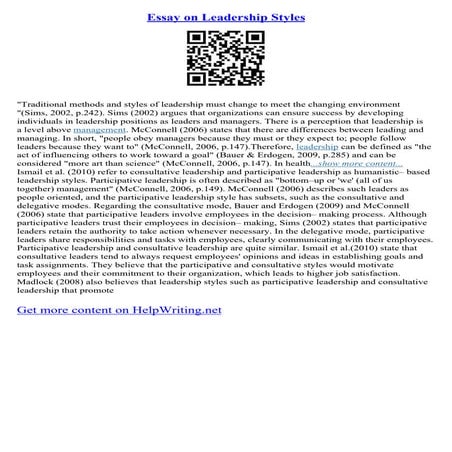 Essay On Leadership Styles | PDF | Executive Leadership & Management ...