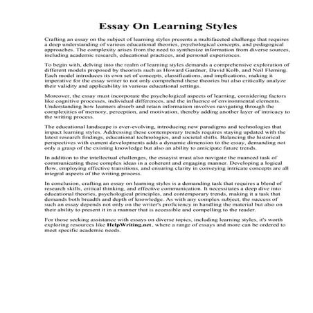 Essay On Learning Styles. . Learning Styles and Kinesthetic Learner ...