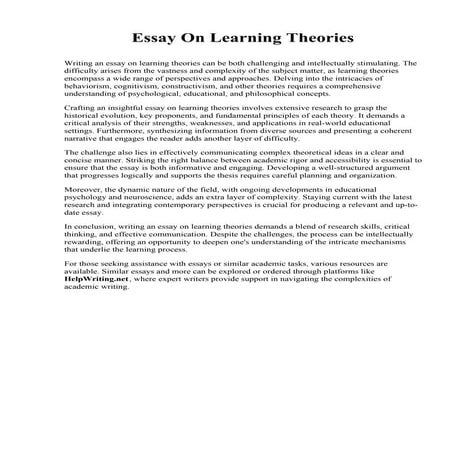 Essay On Learning Theories. Gaston College | PDF
