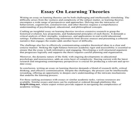 Essay On Learning Theories | PDF