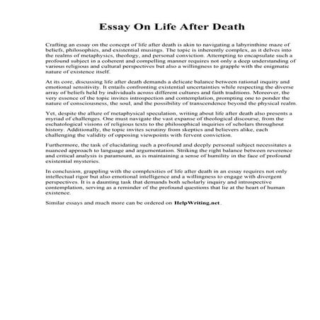Essay On Life After Death. American Sentinel University | PDF