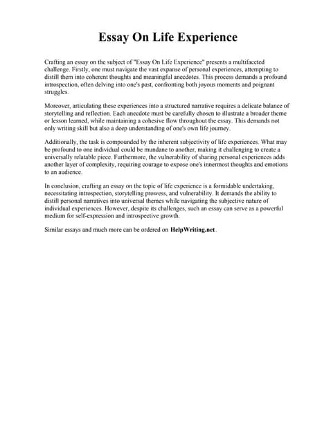 Life Experience Essay Example.pdf | Homework and Study | Education