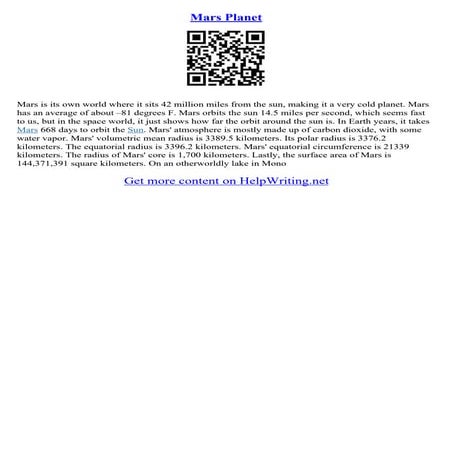 Essay On Mars Planet | PDF