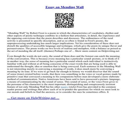 Essay On Mending Wall | PDF