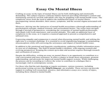 Essay On Mental Illness | PDF
