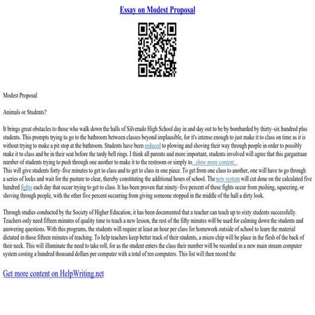 Essay On Modest Proposal | PDF