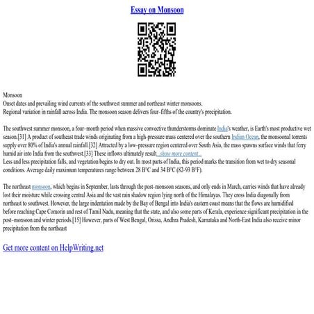 Essay On Monsoon | PDF