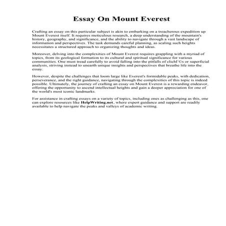 Essay On Mount Everest. Bethany Lutheran College | PDF