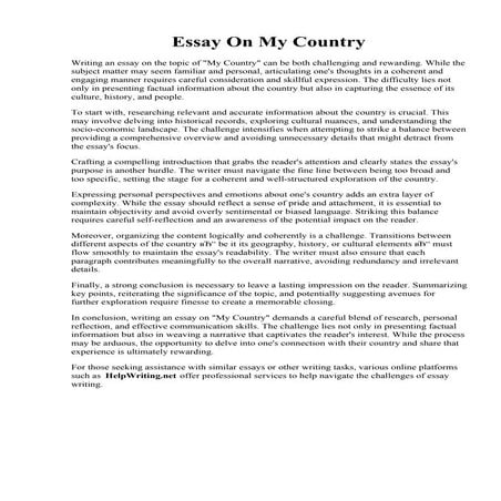 Essay On My Country. Essay on My Country- Suitable for all students ...