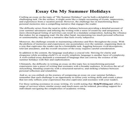 Essay On My Summer Holidays | PDF