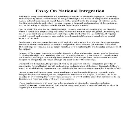 Essay On National Integration. . Essay world integration day ...