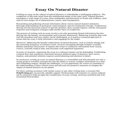 Essay On Natural Disaster | PDF | Fish and Aquariums | Pets