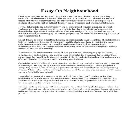 Essay On Neighbourhood | PDF