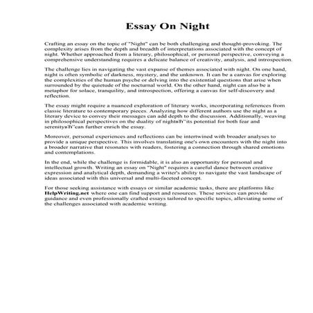 Essay On Night By Elie Wiesel. Gettysburg College | PDF