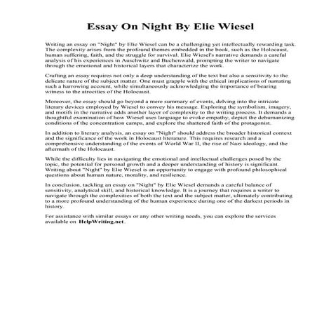 Essay On Night By Elie Wiesel. Gettysburg College | PDF