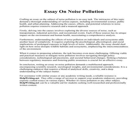 Essay On Noise Pollution. Bluefield College | PDF