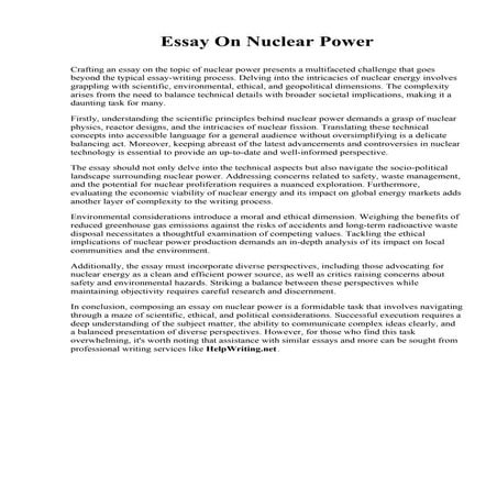 Essay On Nuclear Power. North Hennepin Community College | PDF
