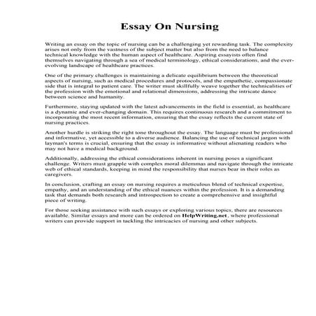 Essay On Nursing. Nash Community College | PDF