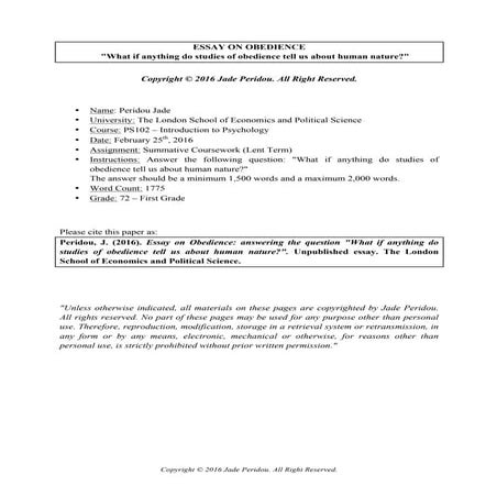Essay on Obedience - Jade Peridou | PDF