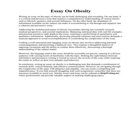 Essay On Obesity. Childhood obesity effects essay | PDF