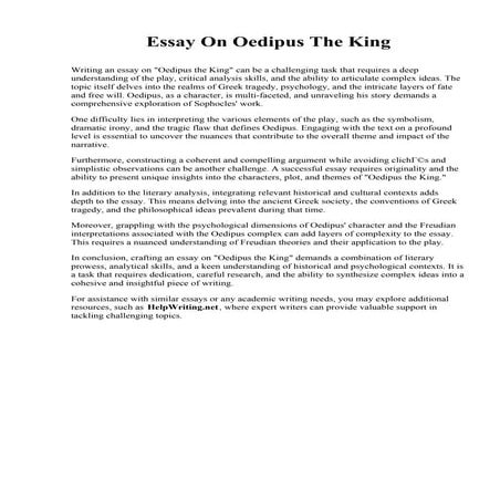 Oedipus The King Essay Topics. Malone University | PDF