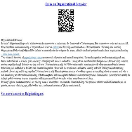 Essay On Organizational Behavior | PDF