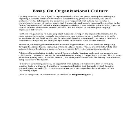 Essay On Organizational Culture | PDF
