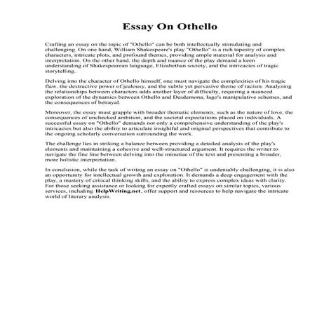 Essay On Othello. Kennesaw State University | PDF