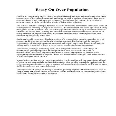 Essay About Overpopulation | PDF