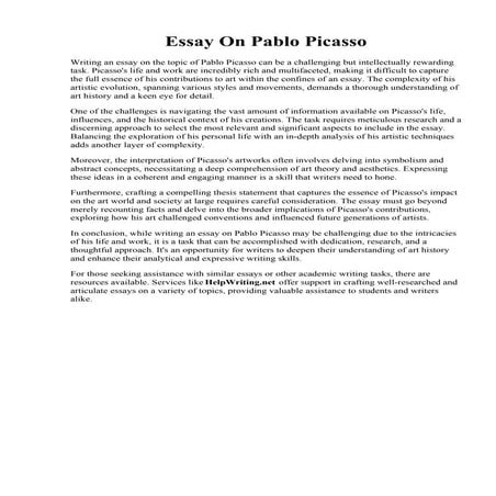 Essay On Pablo Picasso. Pablo Picasso 18811973 Tate | PDF