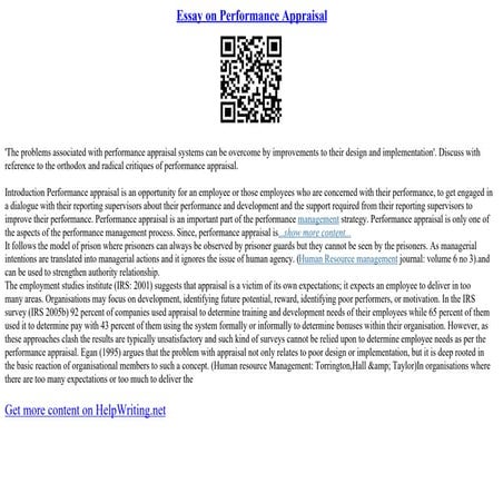 Essay On Performance Appraisal | PDF