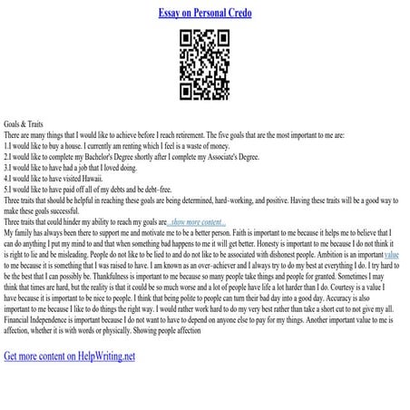 Essay On Personal Credo | PPT