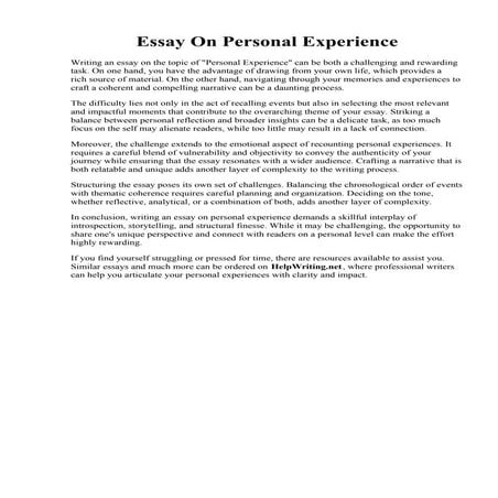 Essay On Personal Experience. FREE 9 Sample Personal Essay Templates in ...