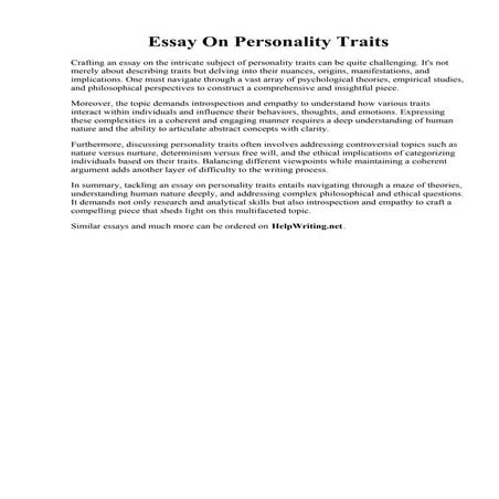 Essay On Personality Traits. Personality and Psychology in Life Essay ...