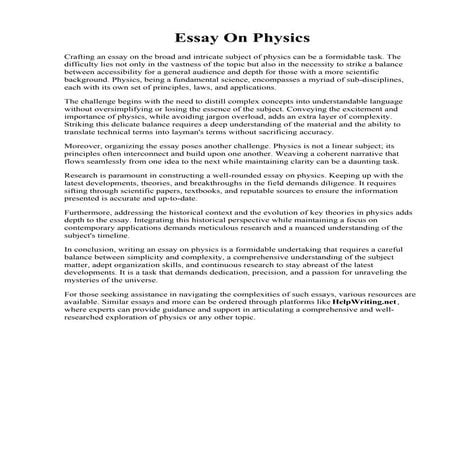 Essay On Physics. Influence of Physics on Daily Life Essay Example ...