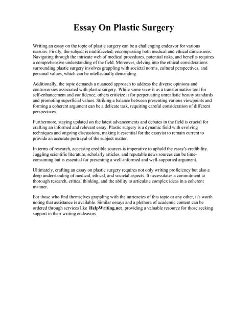 Plastic Surgery Persuasive Essay.pdf | Cosmetic Medical Services ...