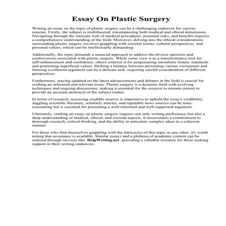 Essay On Plastic Surgery. Plastic Surgery Discursive Essay The ...
