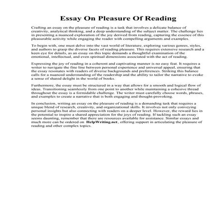 Essay On Pleasure Of Reading. Essay on Pleasure of Reading / Paragraph ...