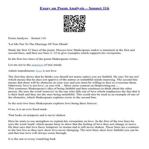 Essay On Poem Analysis – Sonnet 116 | PDF