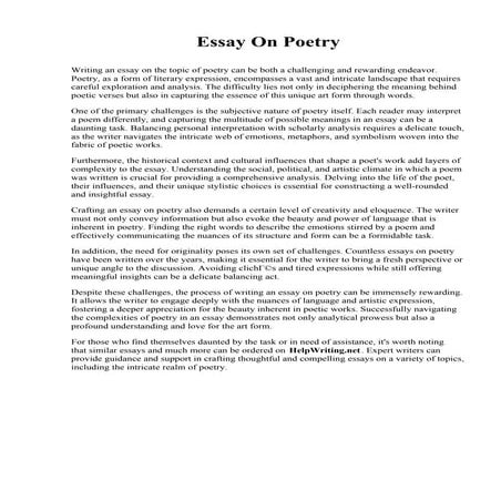Essay On Poetry. Oklahoma Wesleyan University | PDF