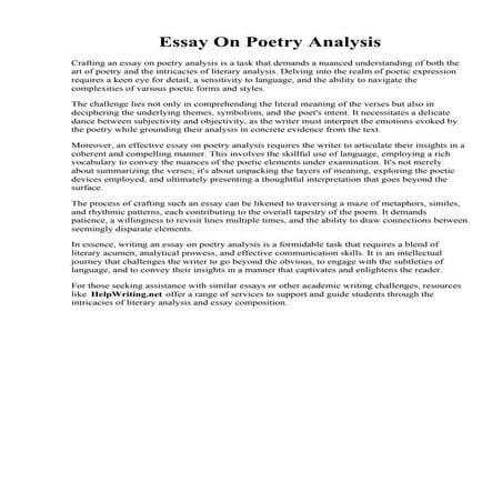 Essay On Poetry Analysis. POETRY ANALYSIS ESSAY | PDF