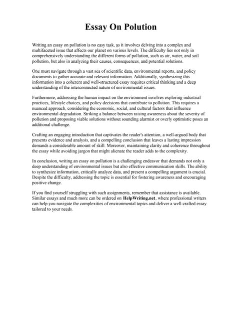 Water Pollution Essay | PDF