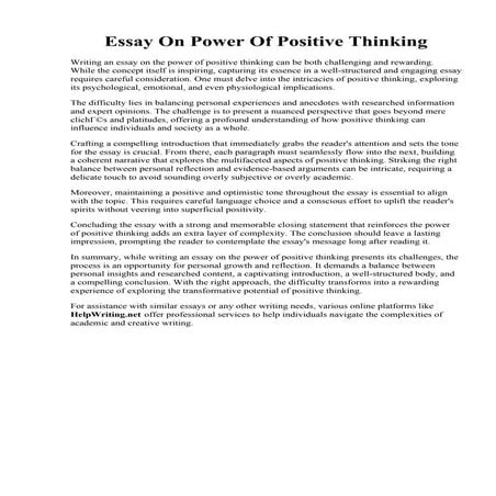 Essay On Power Of Positive Thinking. Write a short essay on Positive ...